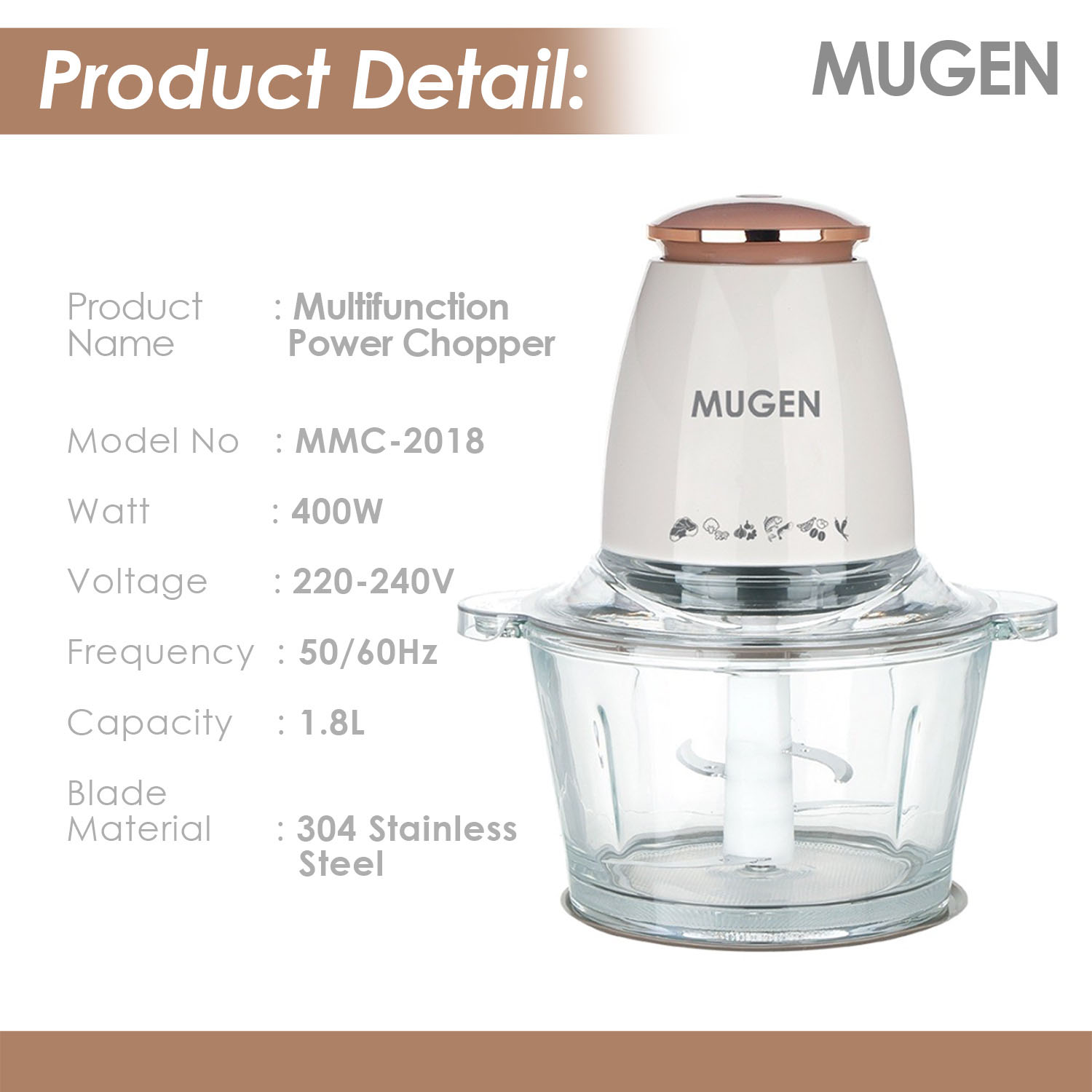 1.8L Glass Food Chopper: Efficient and Versatile Kitchen Appliance - MUGEN