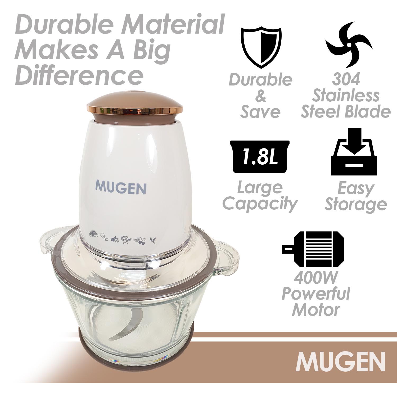 1.8L Glass Food Chopper: Efficient and Versatile Kitchen Appliance - MUGEN